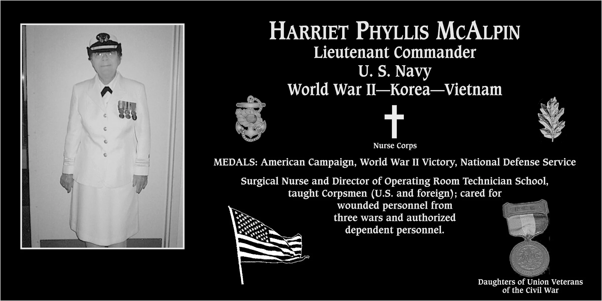 Lieutenant Commander Harriet Phyllis McAlpin | Mt. Soledad Virtual Plaque
