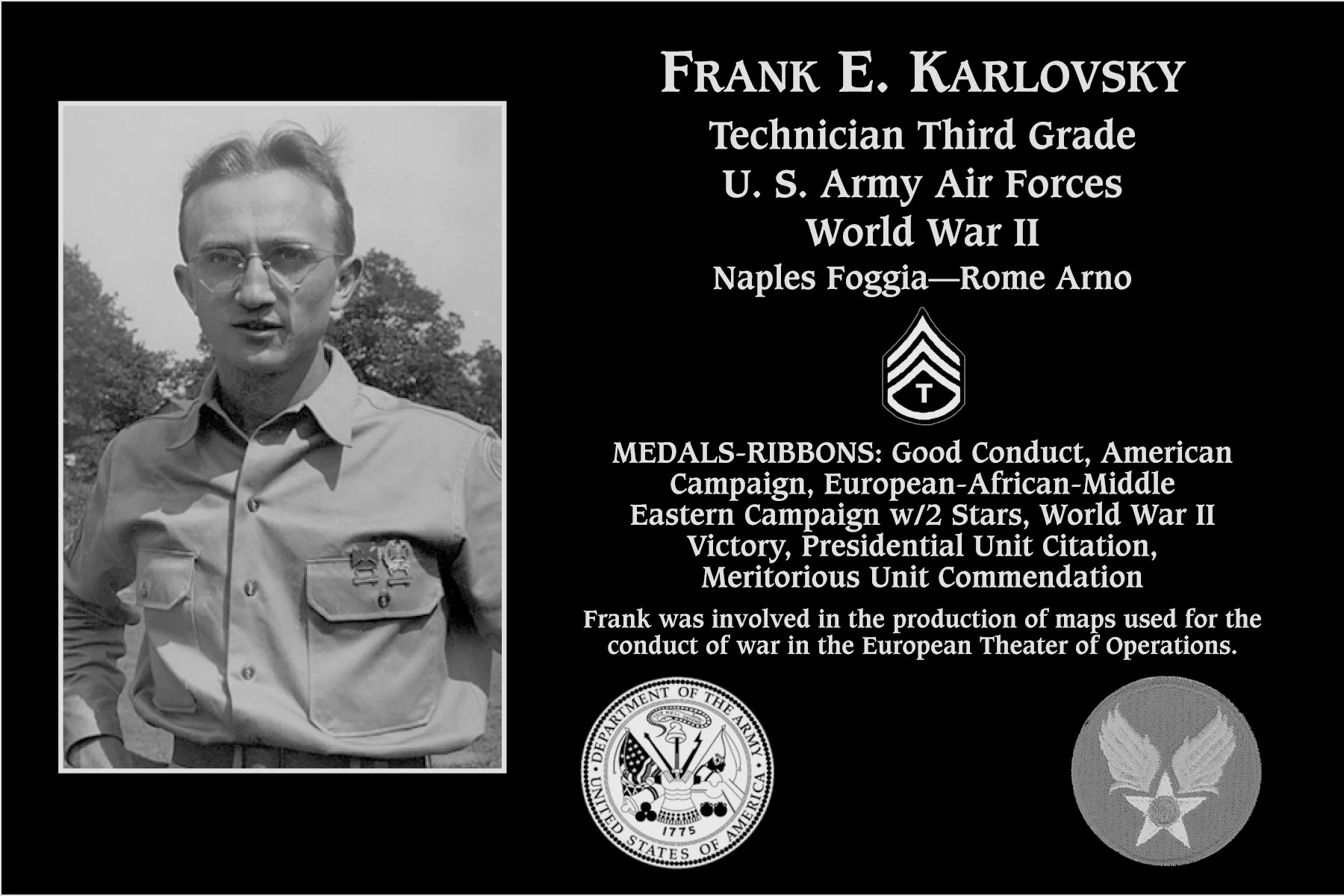 Technician, 3rd Class Frank E Karlovsky | Mt. Soledad Virtual Plaque