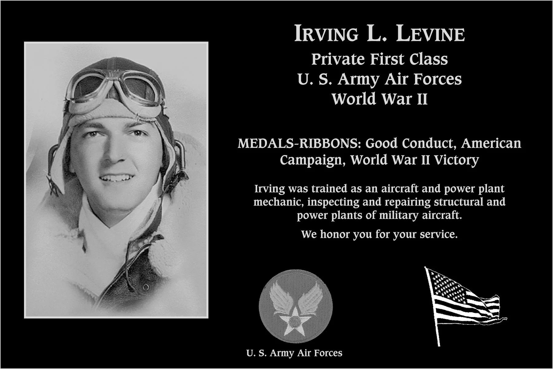 Private First Class Irving L Levine | Mt. Soledad Virtual Plaque