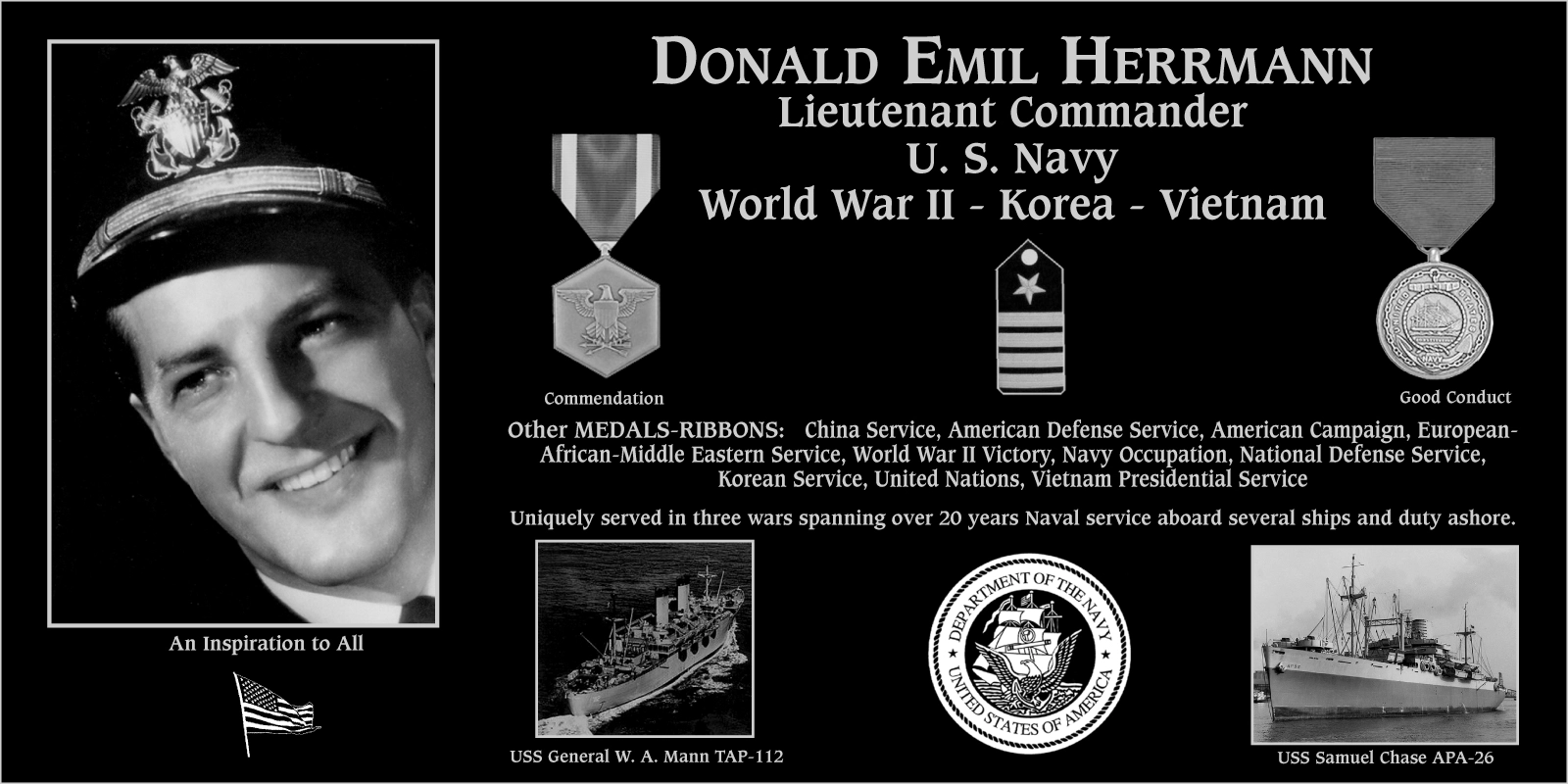 Lieutenant Commander Donald Emil Herrmann | Mt. Soledad Virtual Plaque