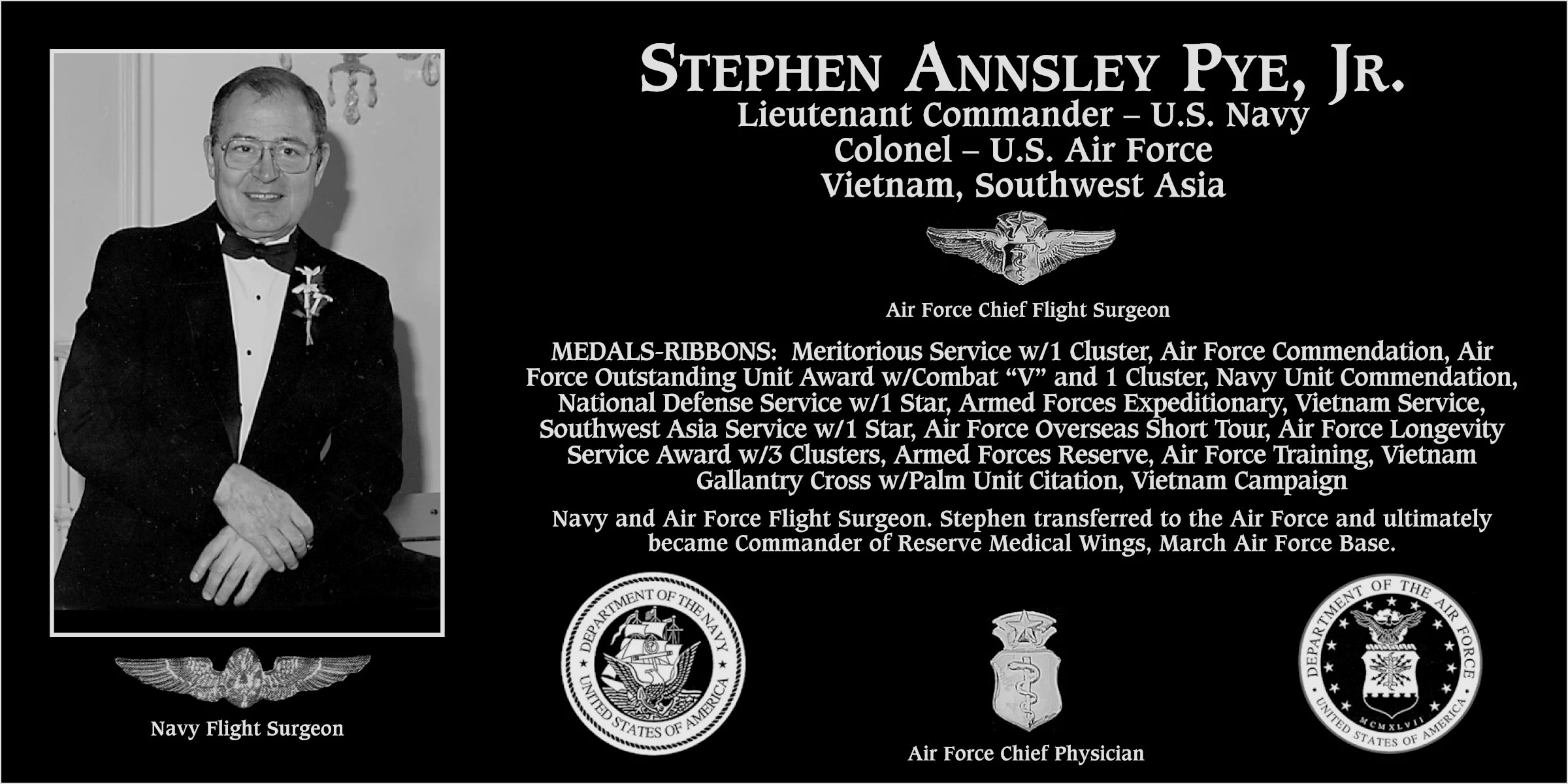Colonel Stephen Annsley Pye, Jr. | Mt. Soledad Virtual Plaque