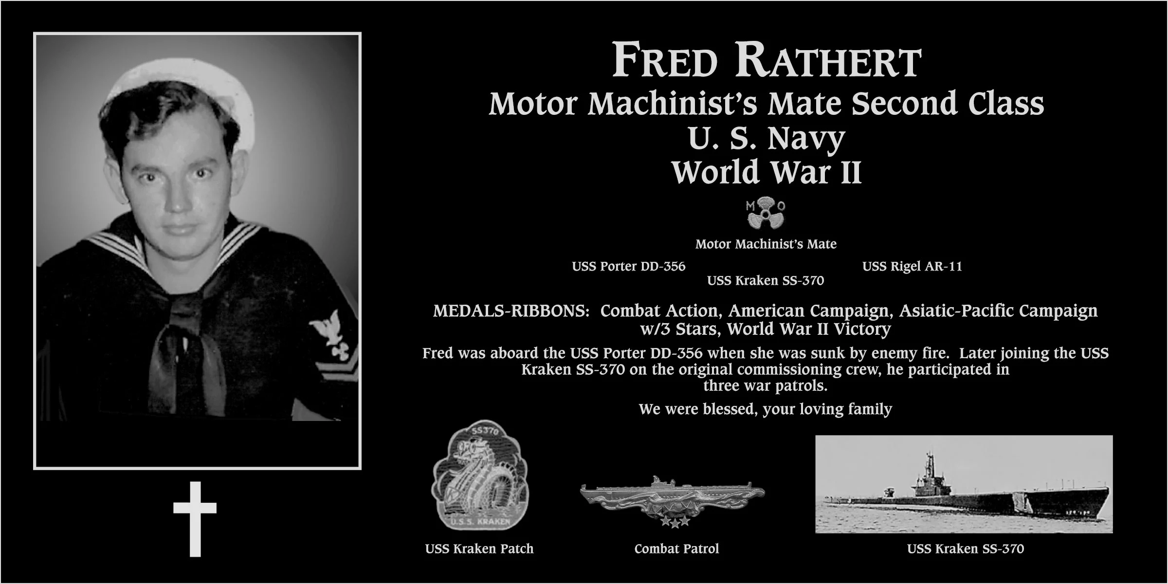 Petty Officer Second Class Fred Rathert | Mt. Soledad Virtual Plaque