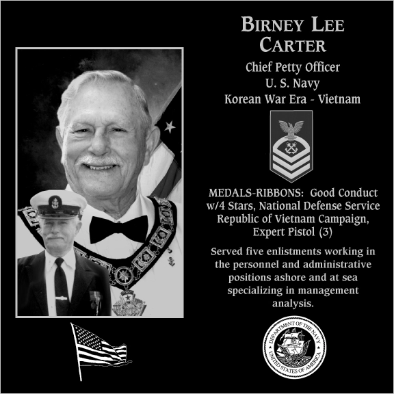 Chief Petty Officer Birney Lee Carter | Mt. Soledad Virtual Plaque