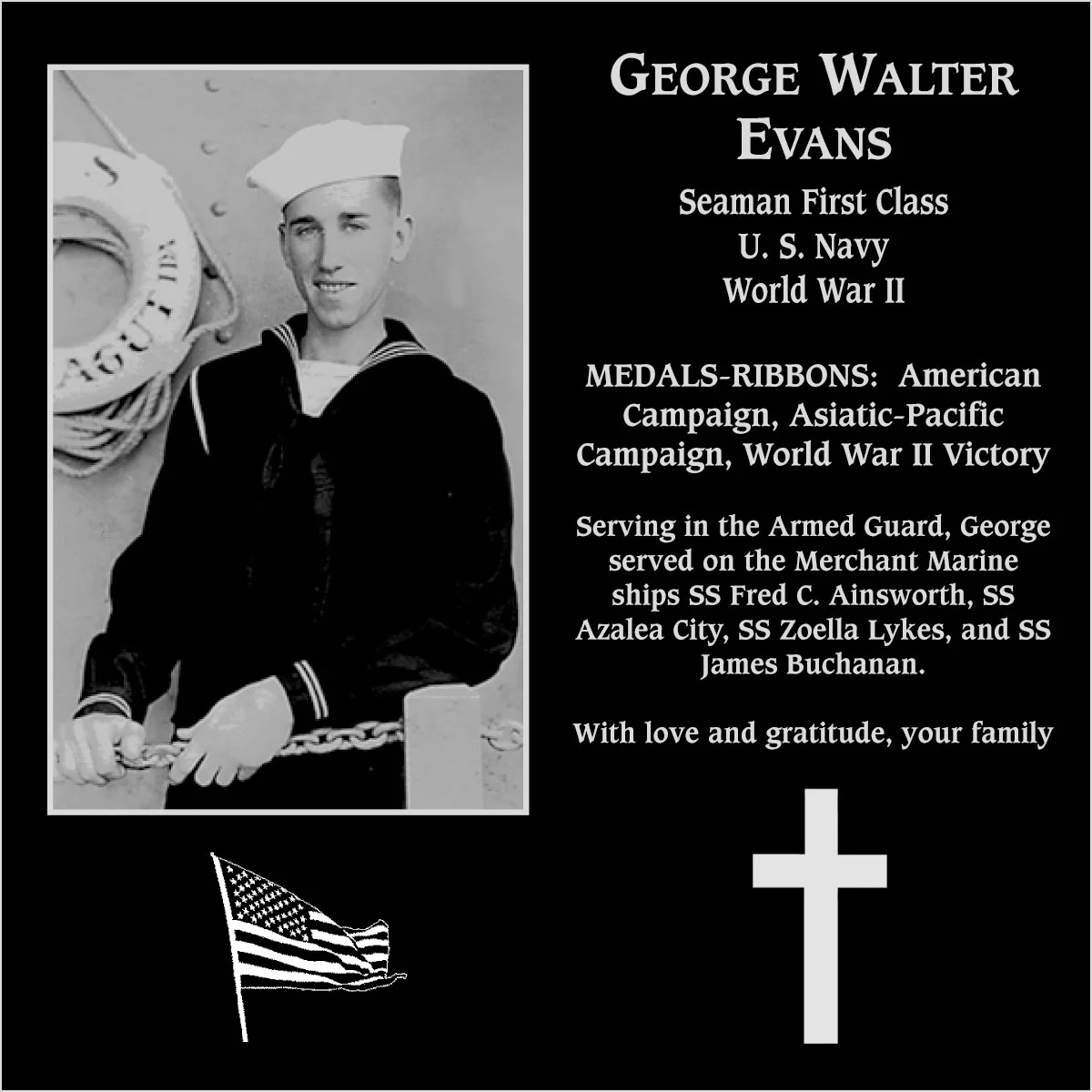 Seaman/Airman/Fireman George Walter Evans | Mt. Soledad Virtual Plaque