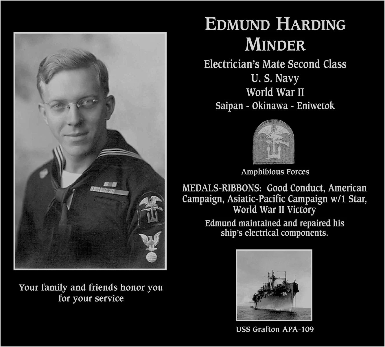 Petty Officer Second Class Edmund Harding Minder | Mt. Soledad Virtual ...