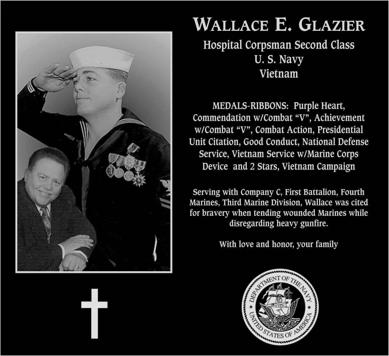 Petty Officer Second Class Wallace E Glazier | Mt. Soledad Virtual Plaque