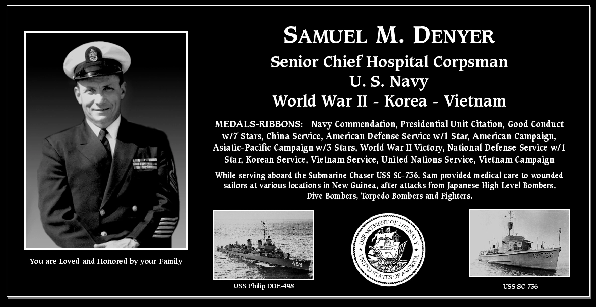 Senior Chief Petty Officer Samuel M Denyer | Mt. Soledad Virtual Plaque