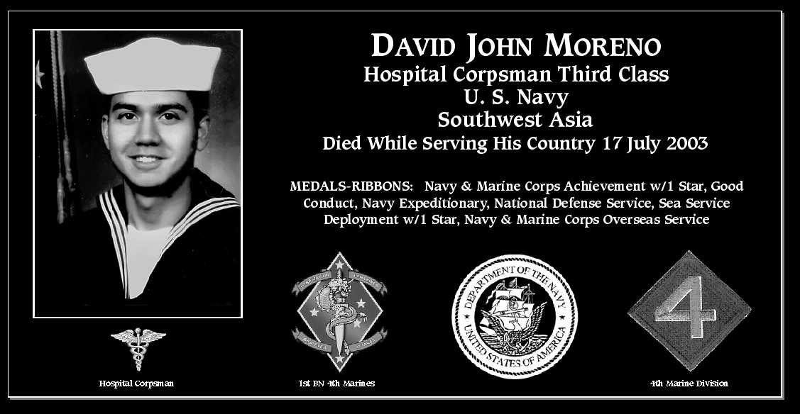 Petty Officer Third Class David John Moreno | Mt. Soledad Virtual Plaque