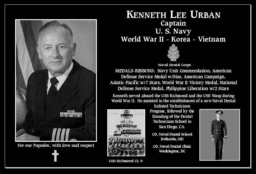 Captain Kenneth Lee Urban | Mt. Soledad Virtual Plaque