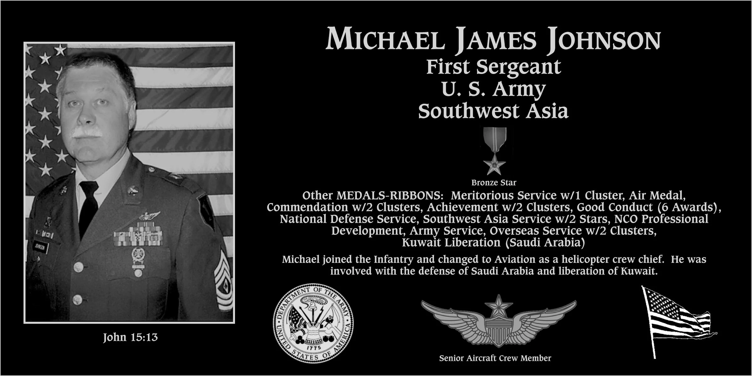 First Sergeant Michael James Johnson | Mt. Soledad Virtual Plaque