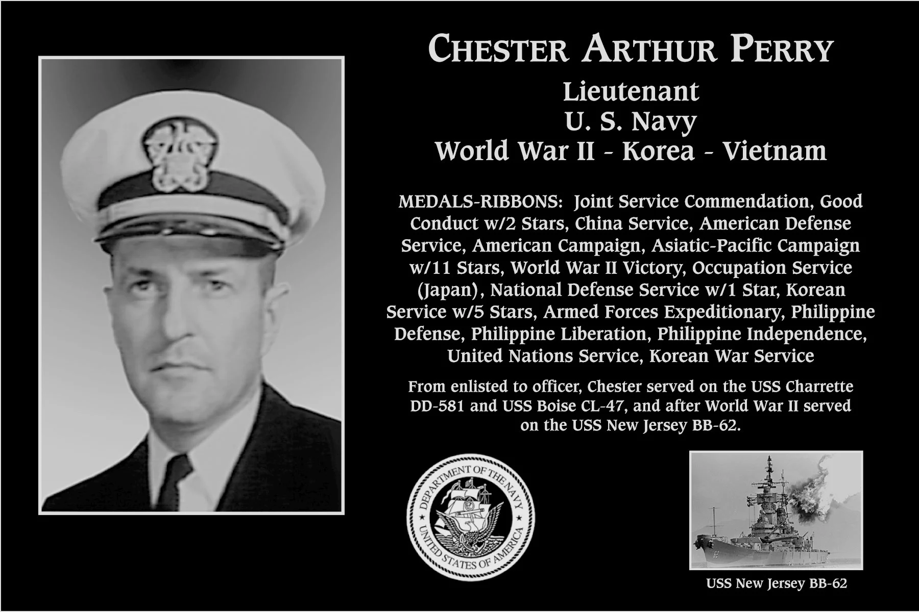 Lieutenant Chester Arthur Perry | Mt. Soledad Virtual Plaque