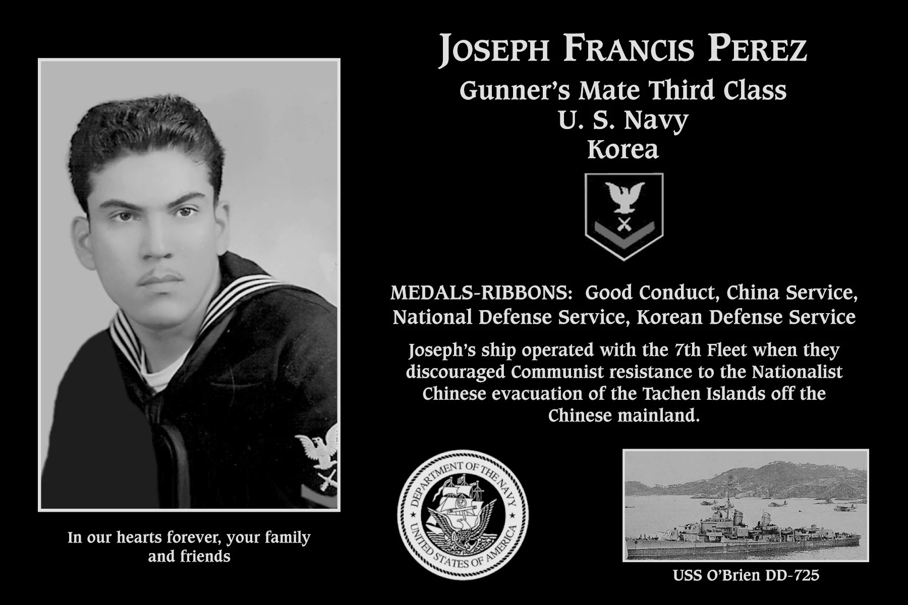 Petty Officer Third Class Joseph Francis Perez | Mt. Soledad Virtual Plaque