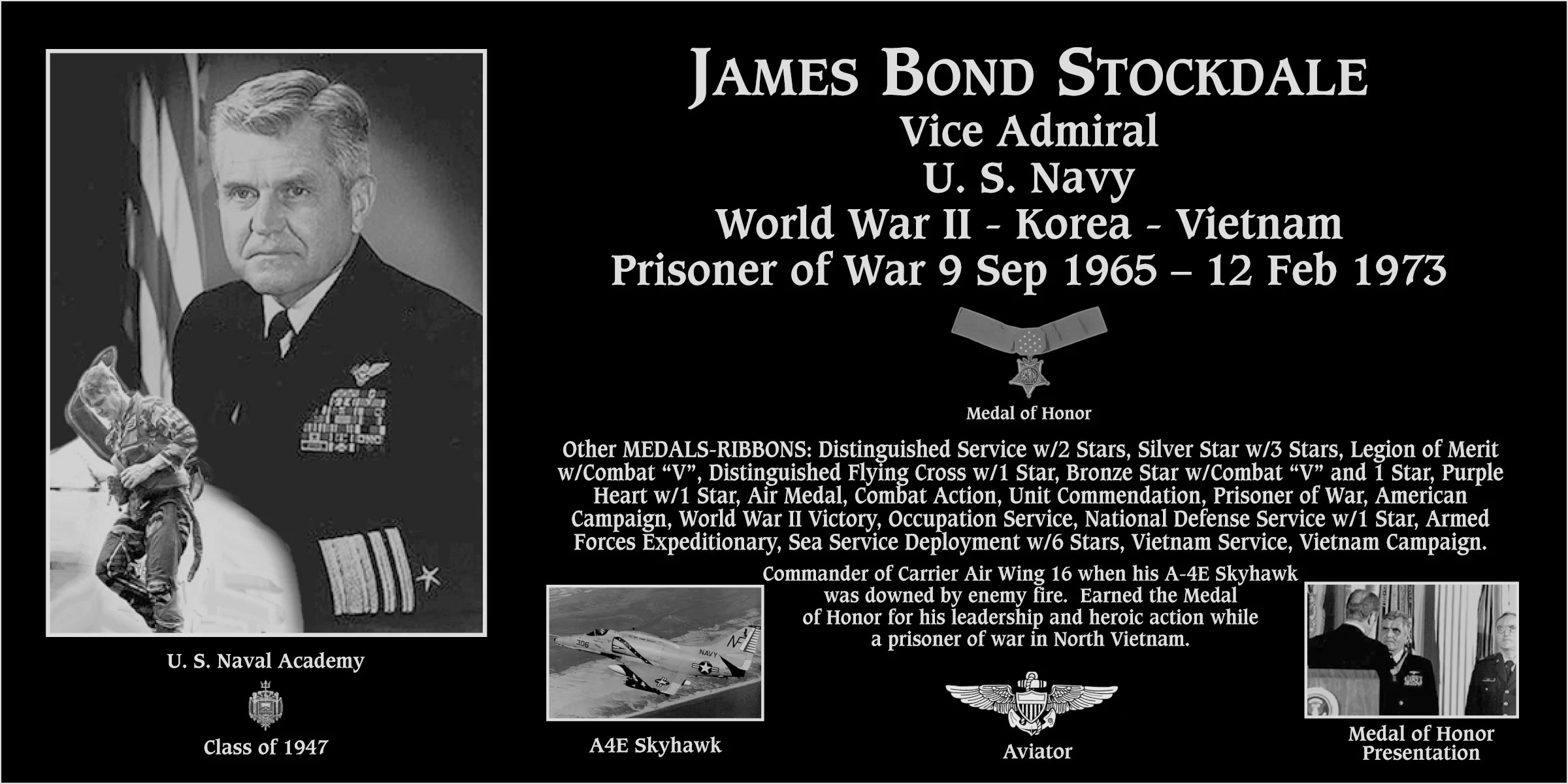 Vice Admiral James Bond Stockdale | Mt. Soledad Virtual Plaque