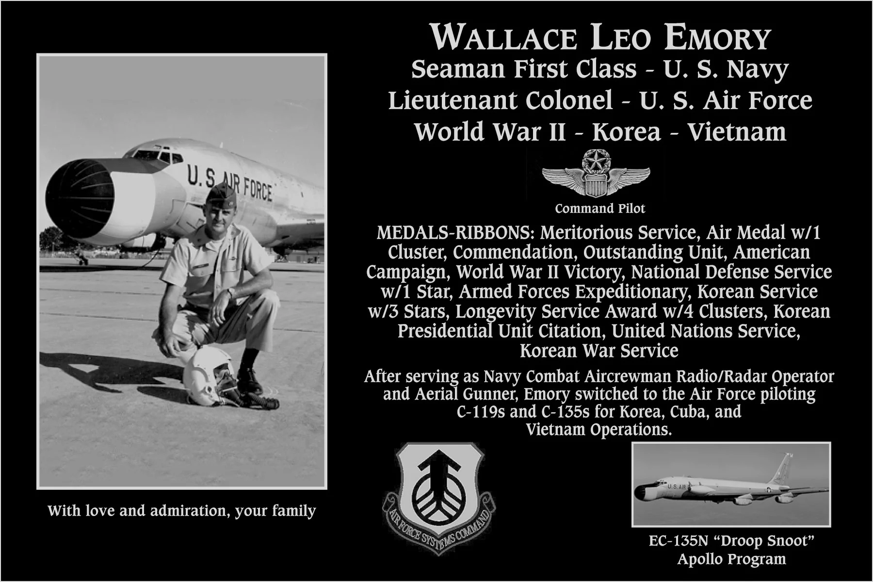 Lieutenant Colonel Wallace Leo Emory | Mt. Soledad Virtual Plaque