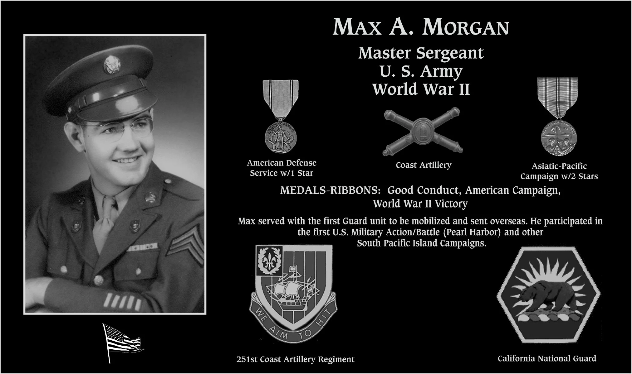 Master Sergeant Max A Morgan | Mt. Soledad Virtual Plaque