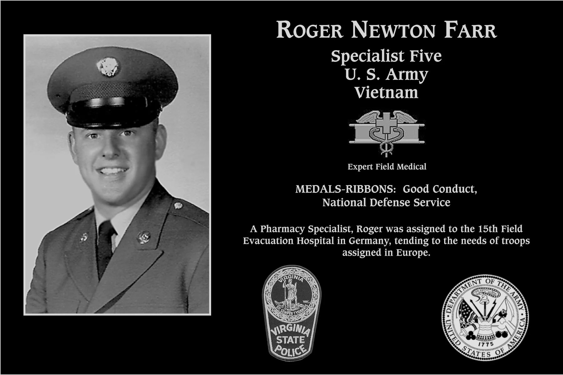 Specialist Roger Newton Farr | Mt. Soledad Virtual Plaque