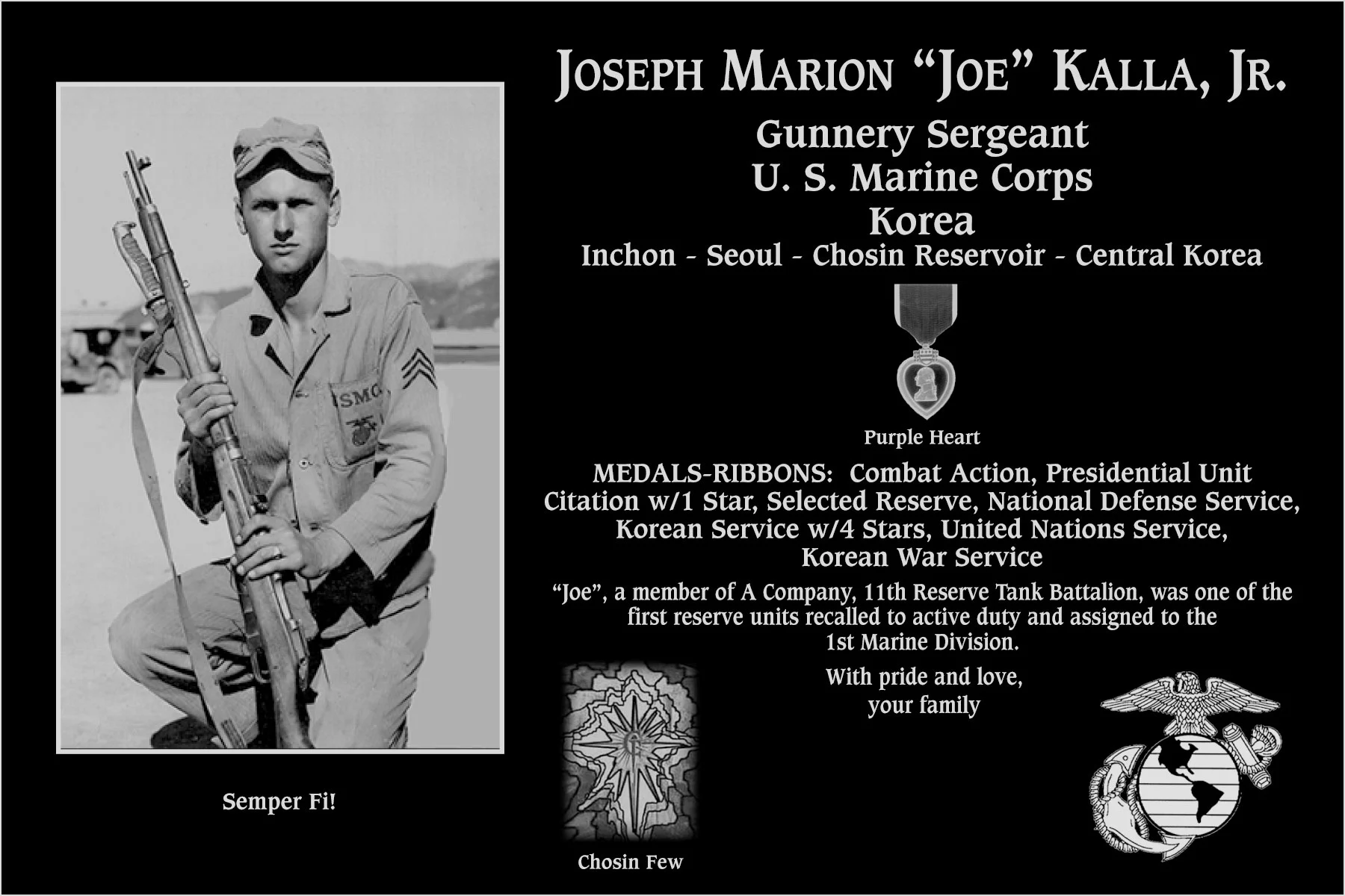 Gunnery Sergeant Joseph Marion "Joe" Kalla, Jr. | Mt. Soledad Virtual ...