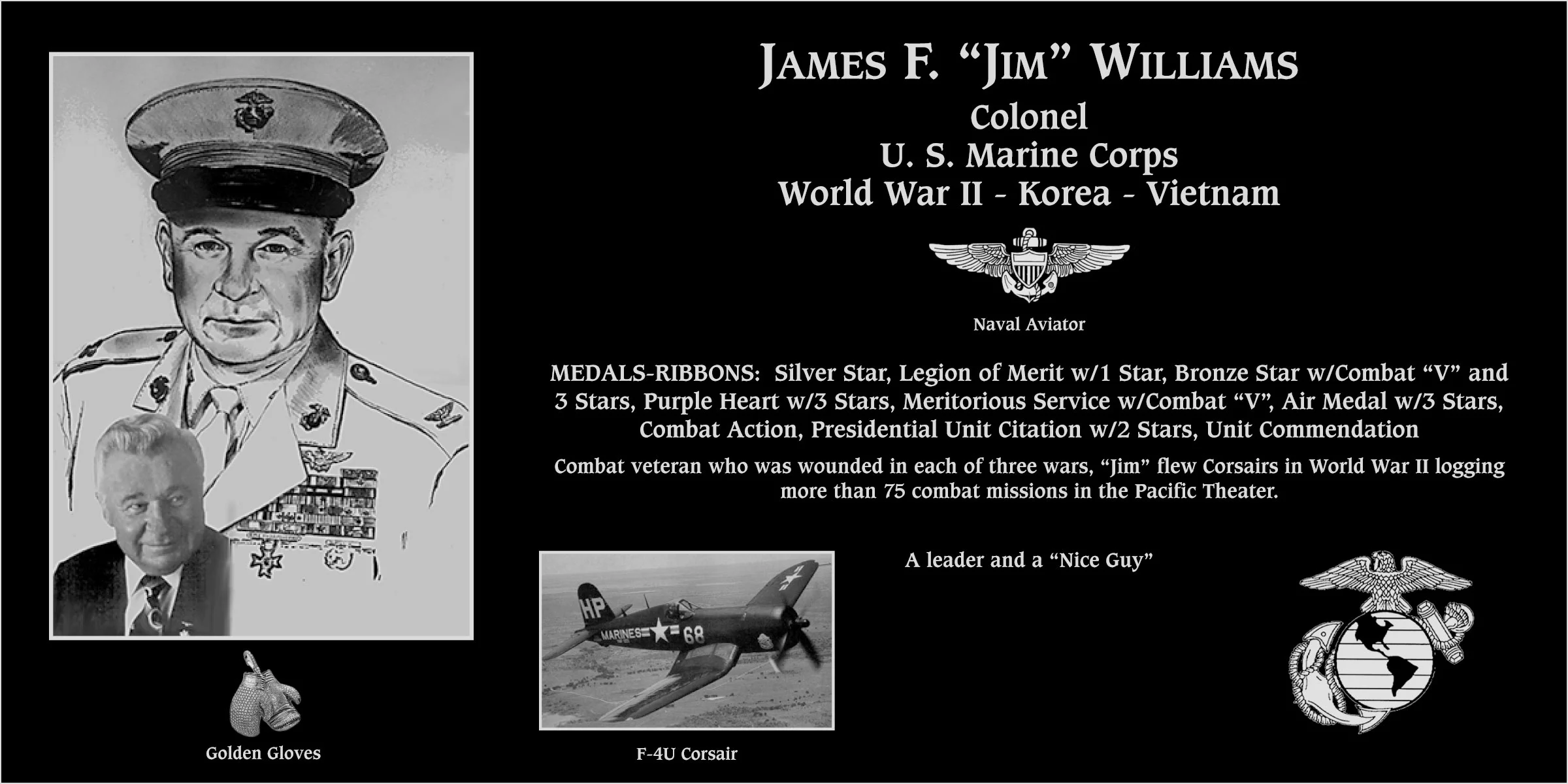 Colonel James F Williams | Mt. Soledad Virtual Plaque