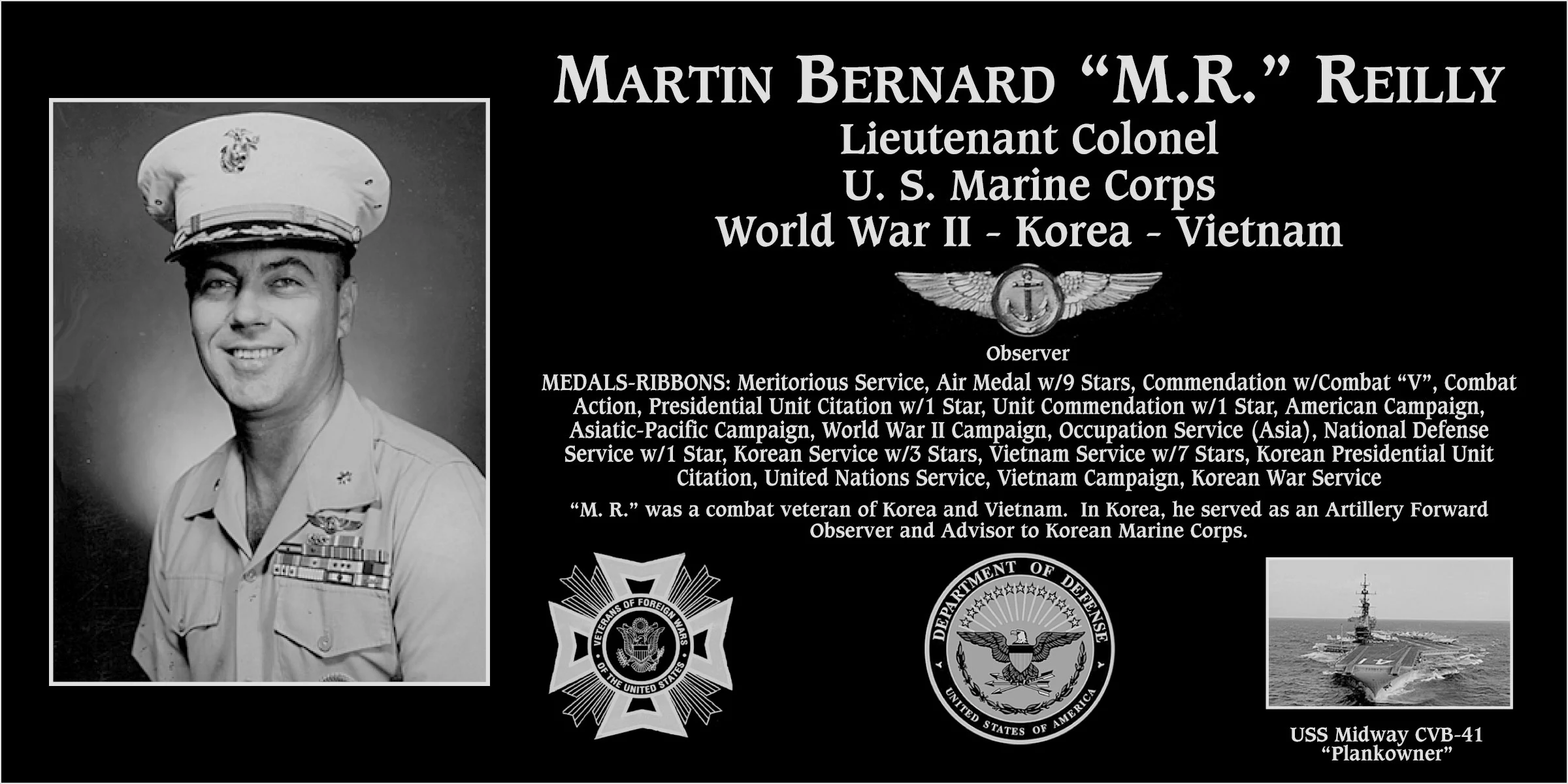 Lieutenant Colonel Martin Bernard Reilly | Mt. Soledad Virtual Plaque