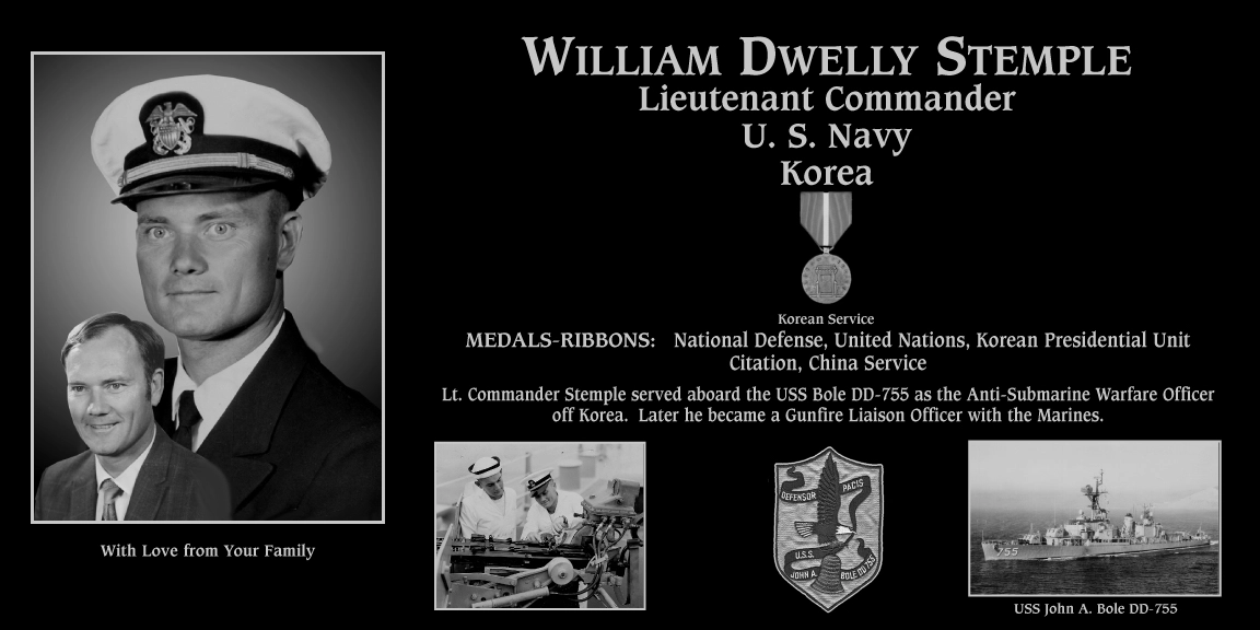 Lieutenant Commander William Dwelly Stemple | Mt. Soledad Virtual Plaque