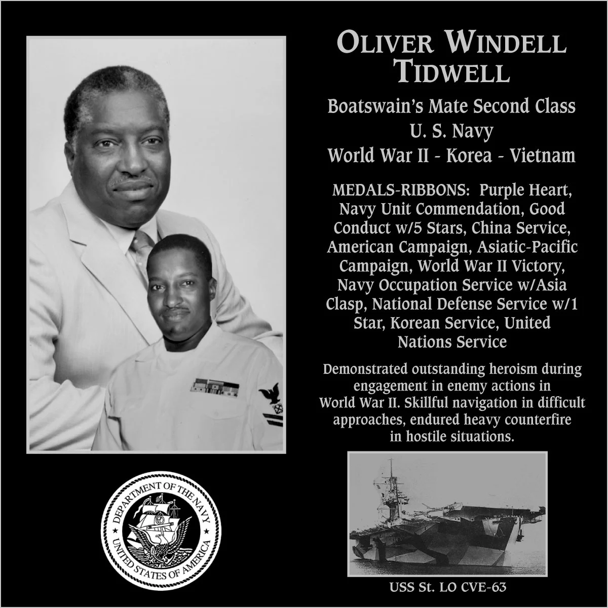 Petty Officer Second Class Oliver Windell Tidwell | Mt. Soledad Virtual ...