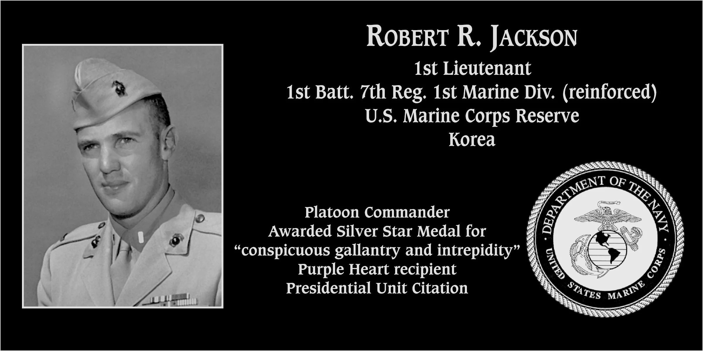 First Lieutenant Robert R. Jackson | Mt. Soledad Virtual Plaque