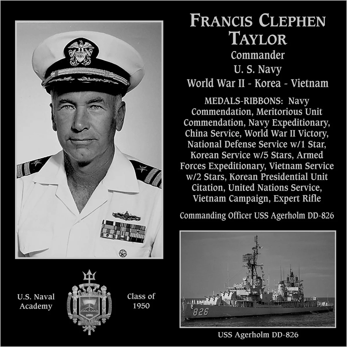 Commander Francis Clephen Taylor | Mt. Soledad Virtual Plaque