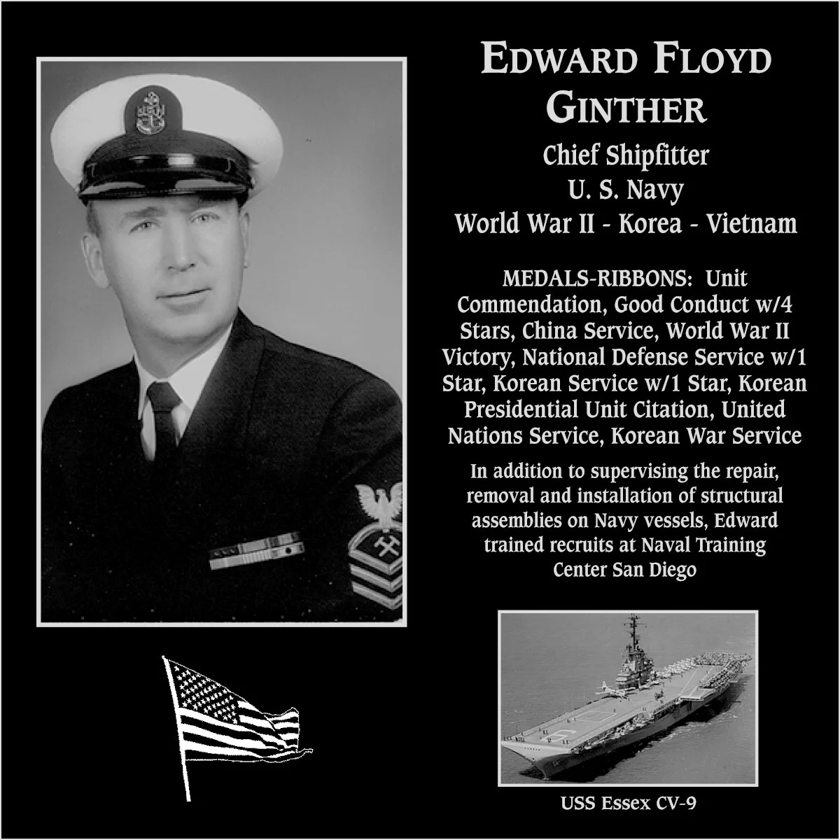 Chief Petty Officer Edward Floyd Ginther | Mt. Soledad Virtual Plaque