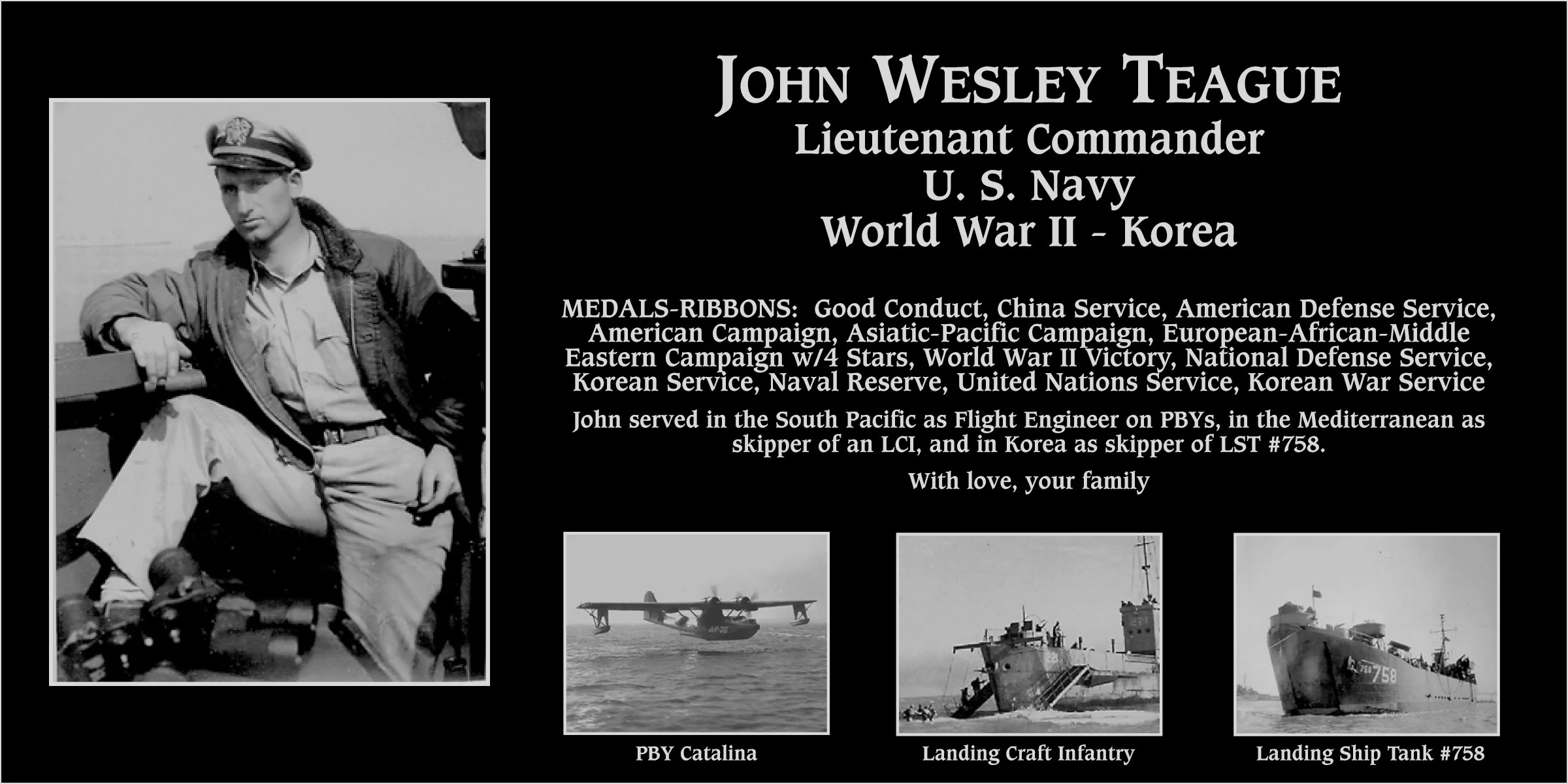Lieutenant Commander John Wesley Teague | Mt. Soledad Virtual Plaque