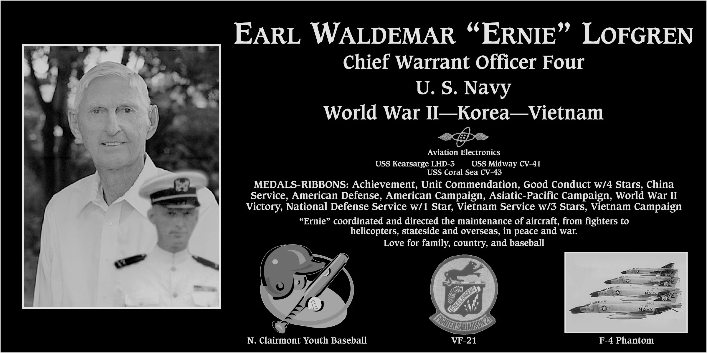 Chief Warrant Officer 4 Earl Waldemar Lofgren | Mt. Soledad Virtual Plaque