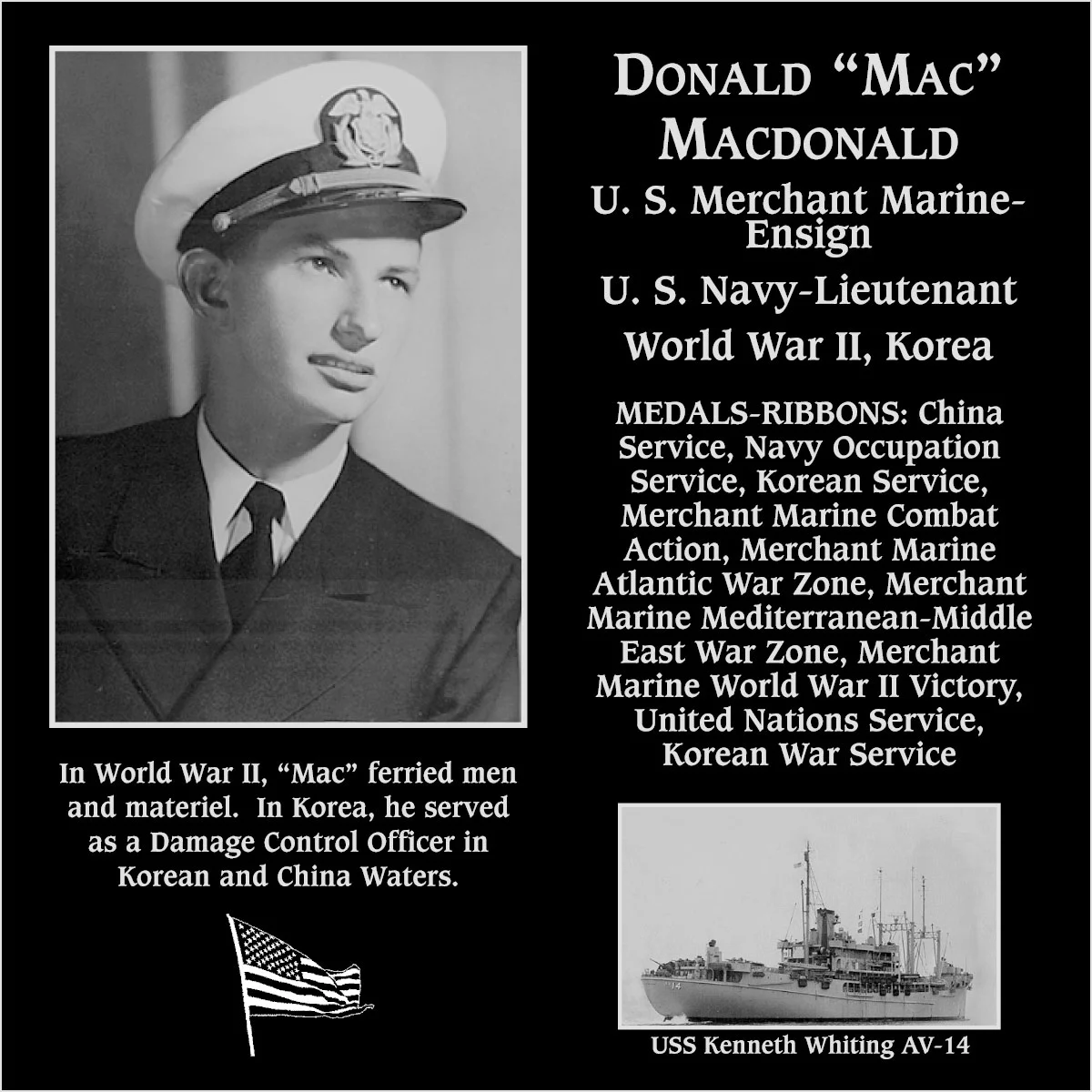 Lieutenant Donald MacDonald | Mt. Soledad Virtual Plaque