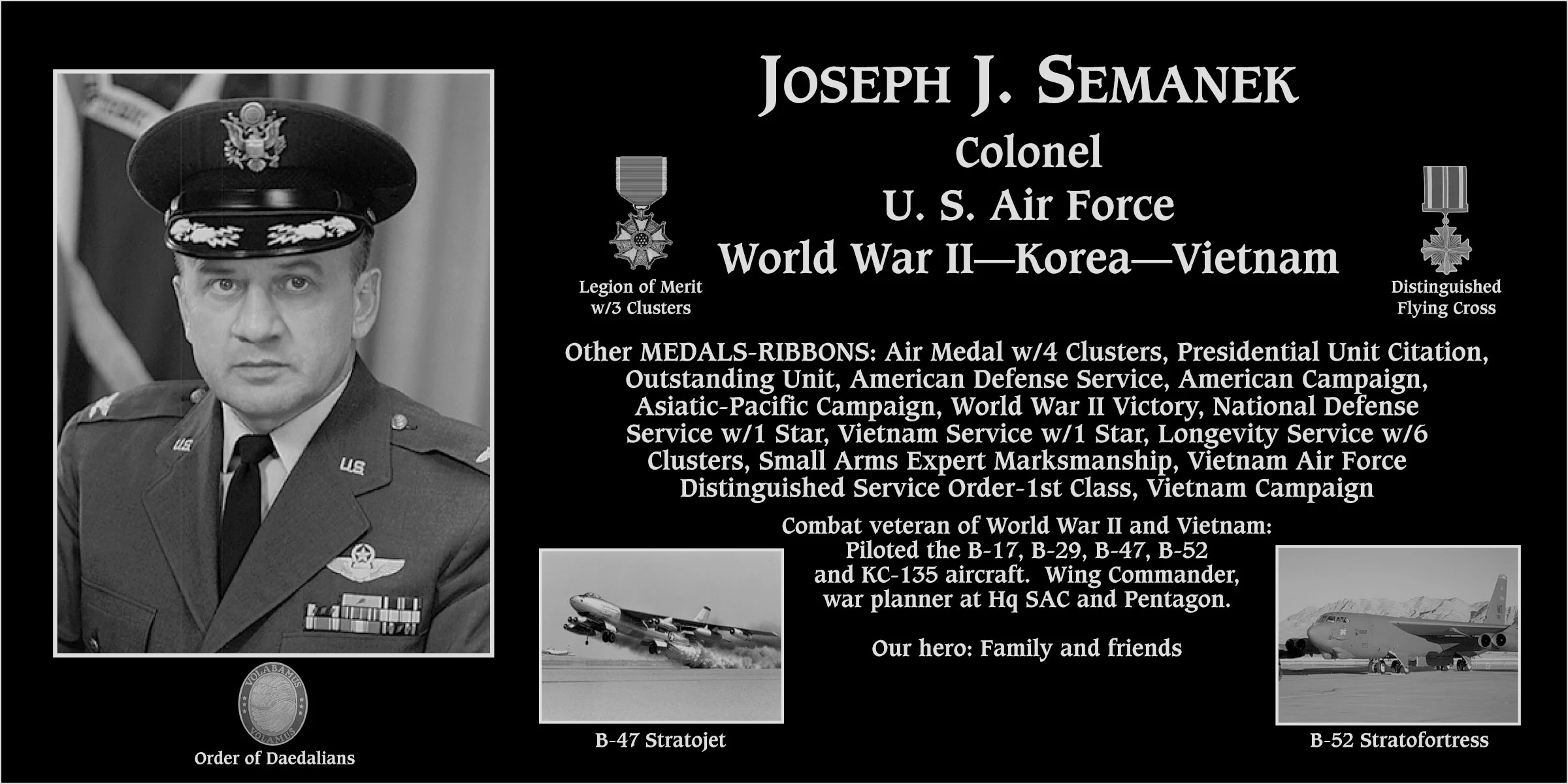 Colonel Joseph J Semanek | Mt. Soledad Virtual Plaque