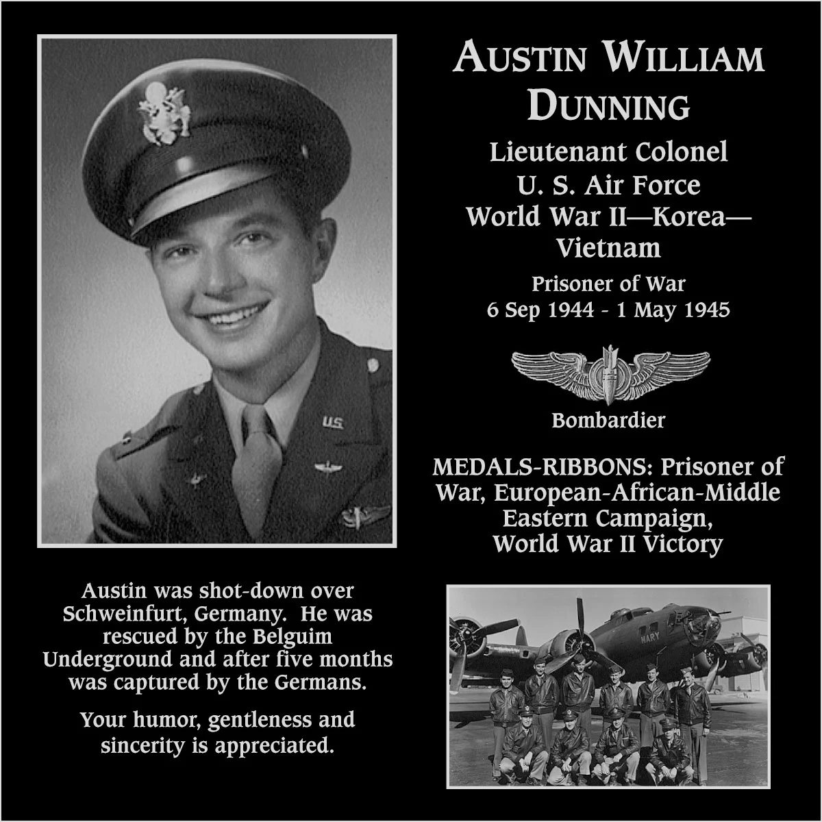 Lieutenant Colonel Austin William Dunning | Mt. Soledad Virtual Plaque