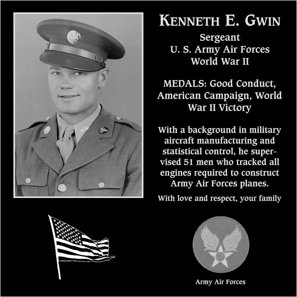 Sergeant Kenneth E Gwin | Mt. Soledad Virtual Plaque