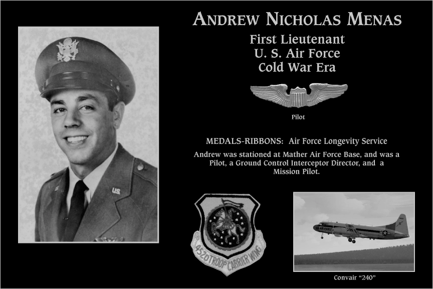 First Lieutenant Andrew Nicholas Menas | Mt. Soledad Virtual Plaque