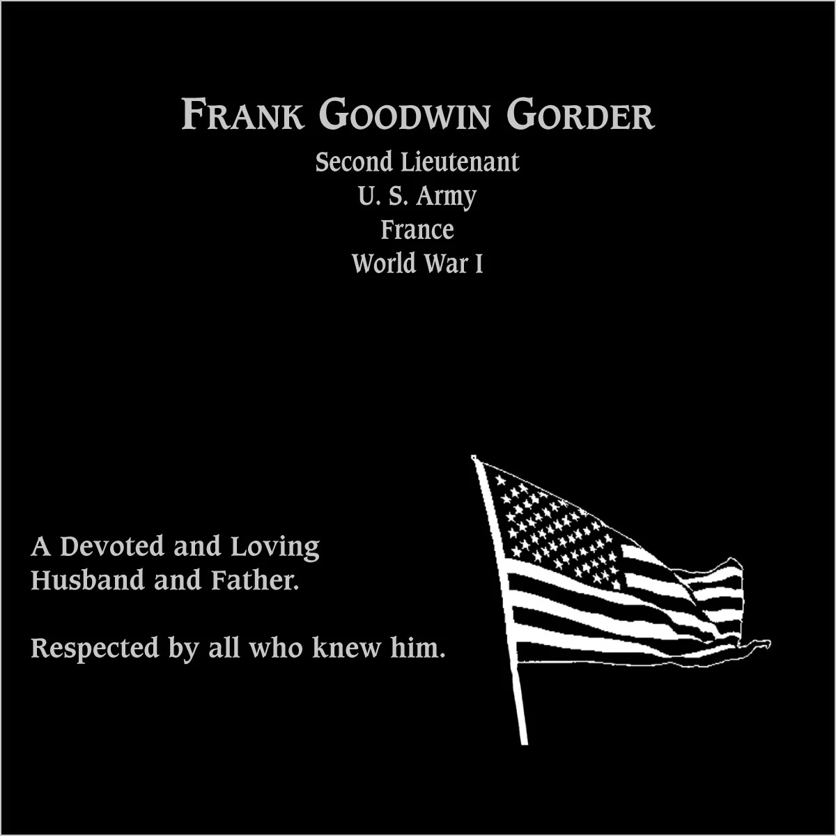 Second Lieutenant Frank Goodwin Gorder | Mt. Soledad Virtual Plaque