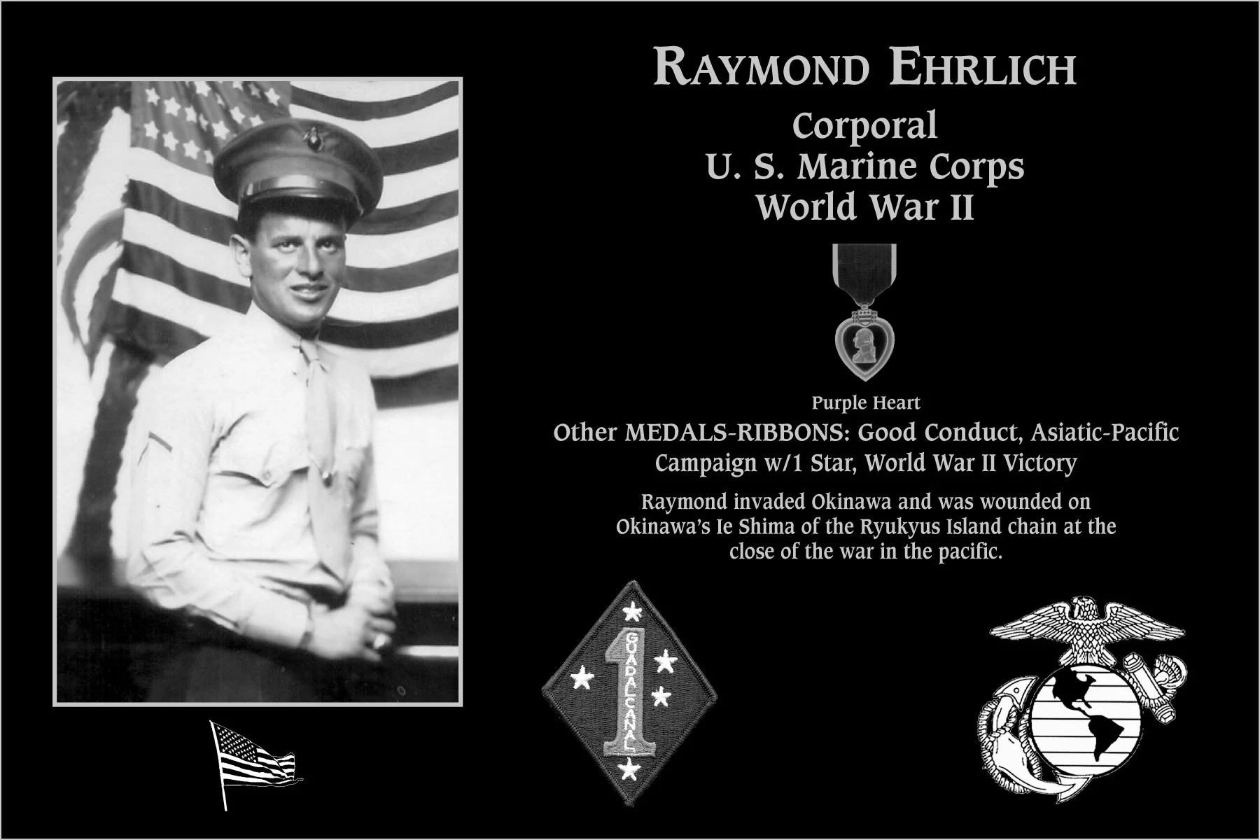 Corporal Raymond Ehrlich | Mt. Soledad Virtual Plaque