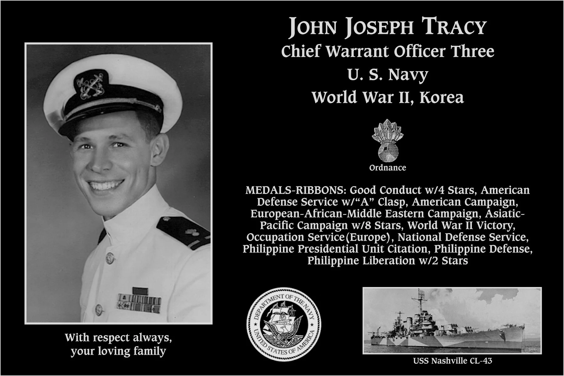 Chief Warrant Officer 3 John Joseph Tracy | Mt. Soledad Virtual Plaque
