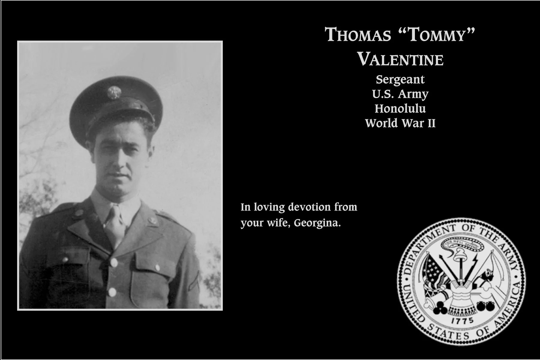 Sergeant Thomas Valentine | Mt. Soledad Virtual Plaque