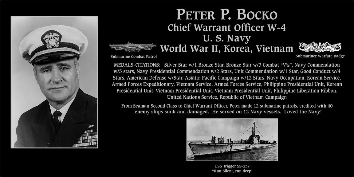Chief Warrant Officer 4 Peter P Bocko | Mt. Soledad Virtual Plaque