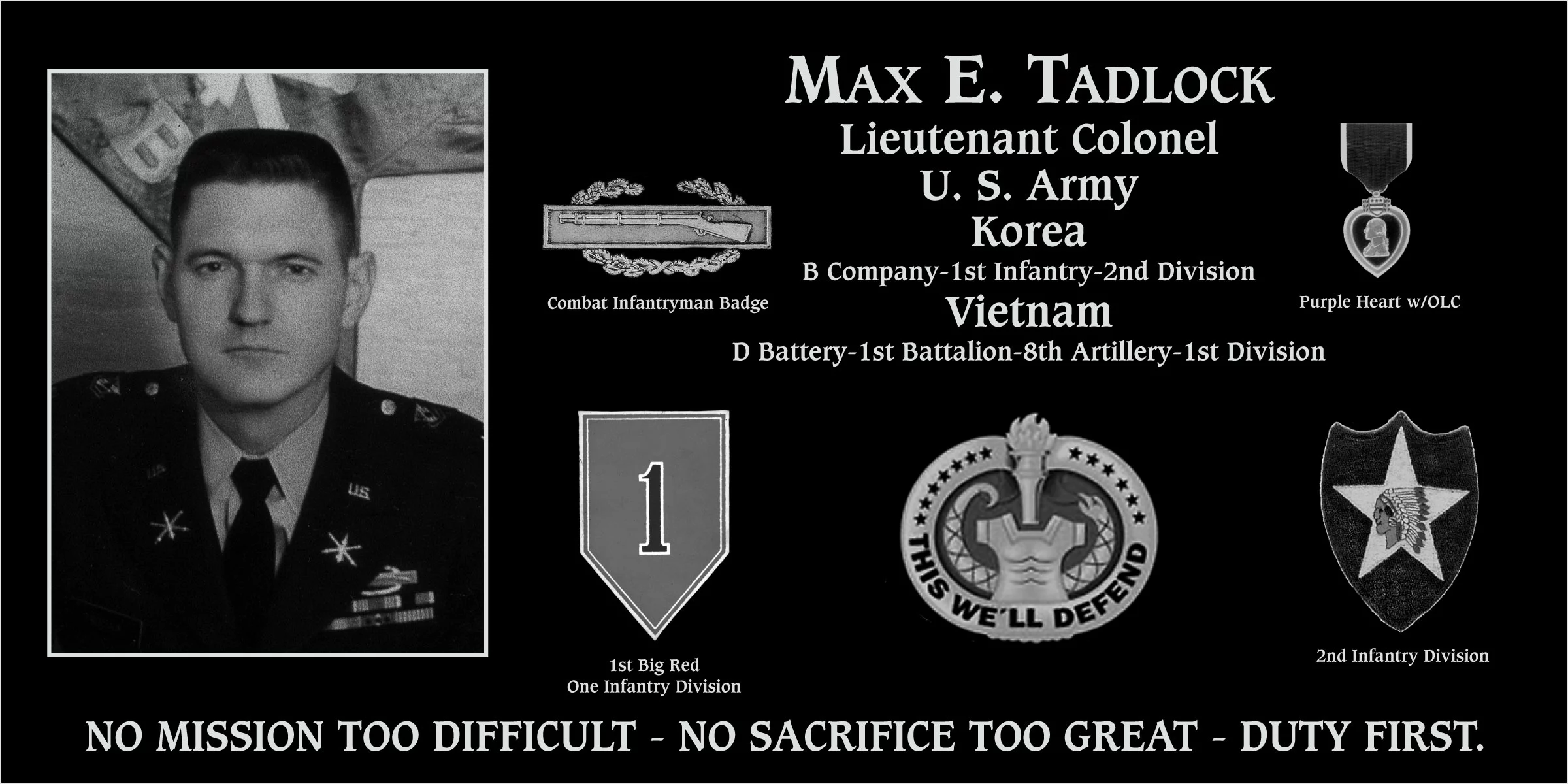 Lieutenant Colonel Max E Tadlock | Mt. Soledad Virtual Plaque