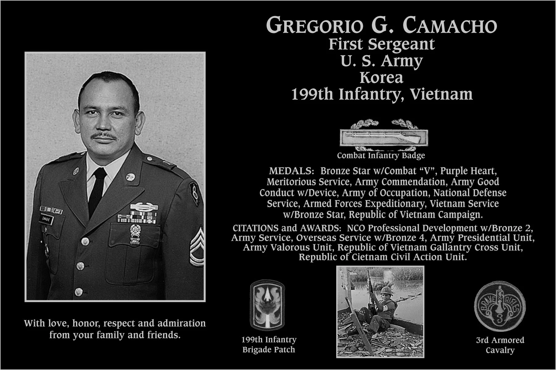 First Sergeant Gregorio G Camacho | Mt. Soledad Virtual Plaque