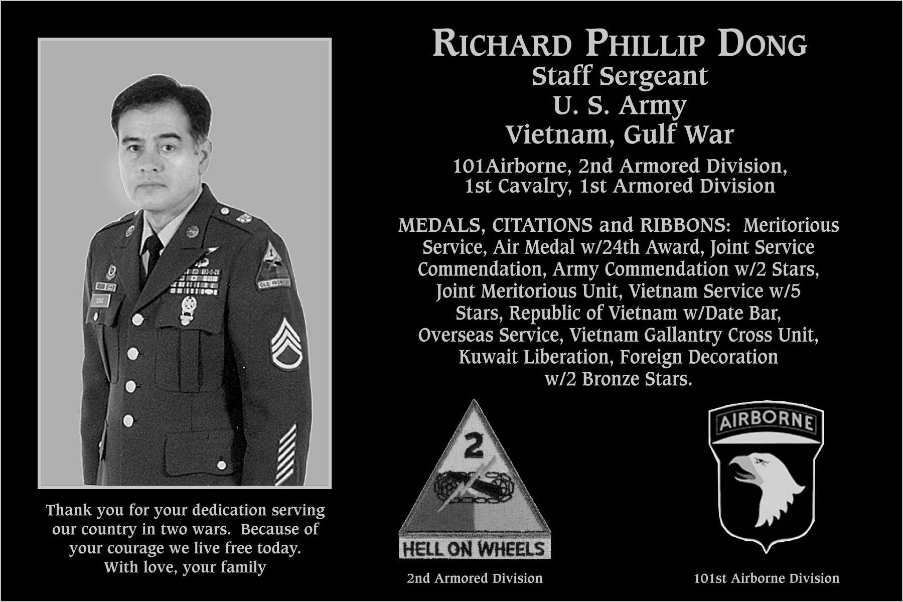 Staff Sergeant Richard Phillip Dong | Mt. Soledad Virtual Plaque