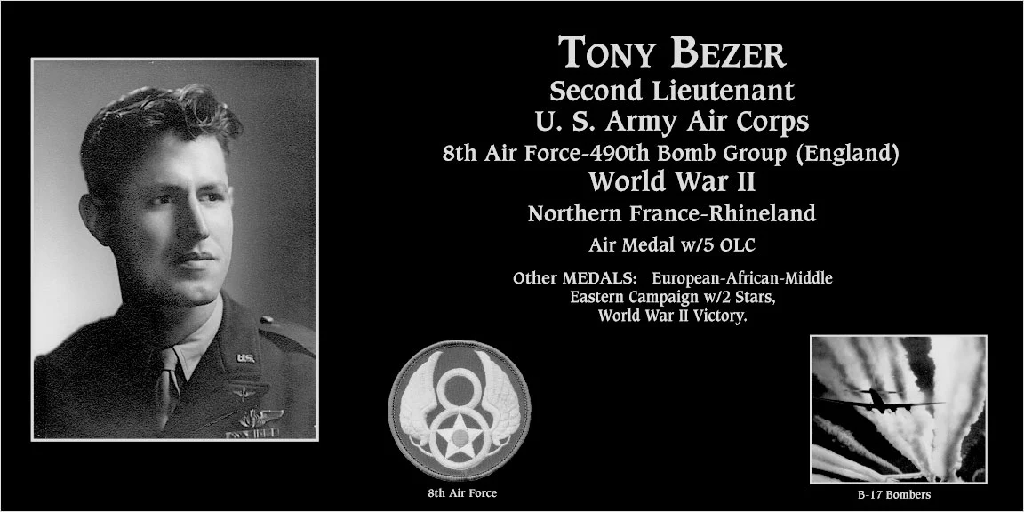 Second Lieutenant Tony Bezer | Mt. Soledad Virtual Plaque