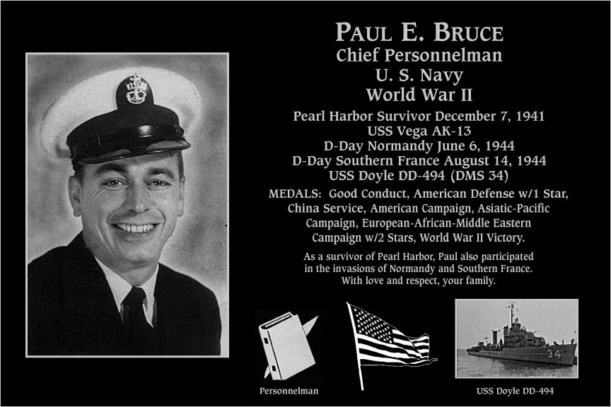 Chief Petty Officer Paul E Bruce | Mt. Soledad Virtual Plaque