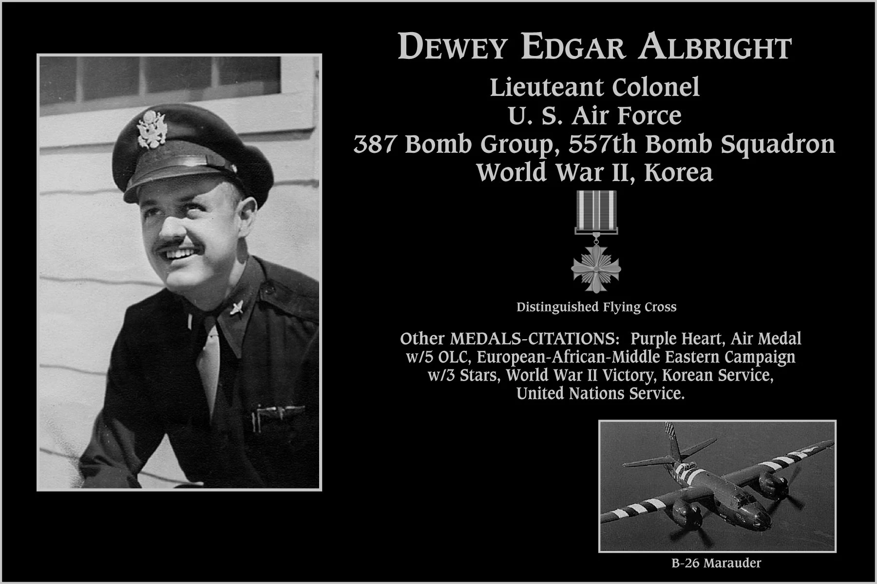 Lieutenant Colonel Dewey Edgar Albright | Mt. Soledad Virtual Plaque