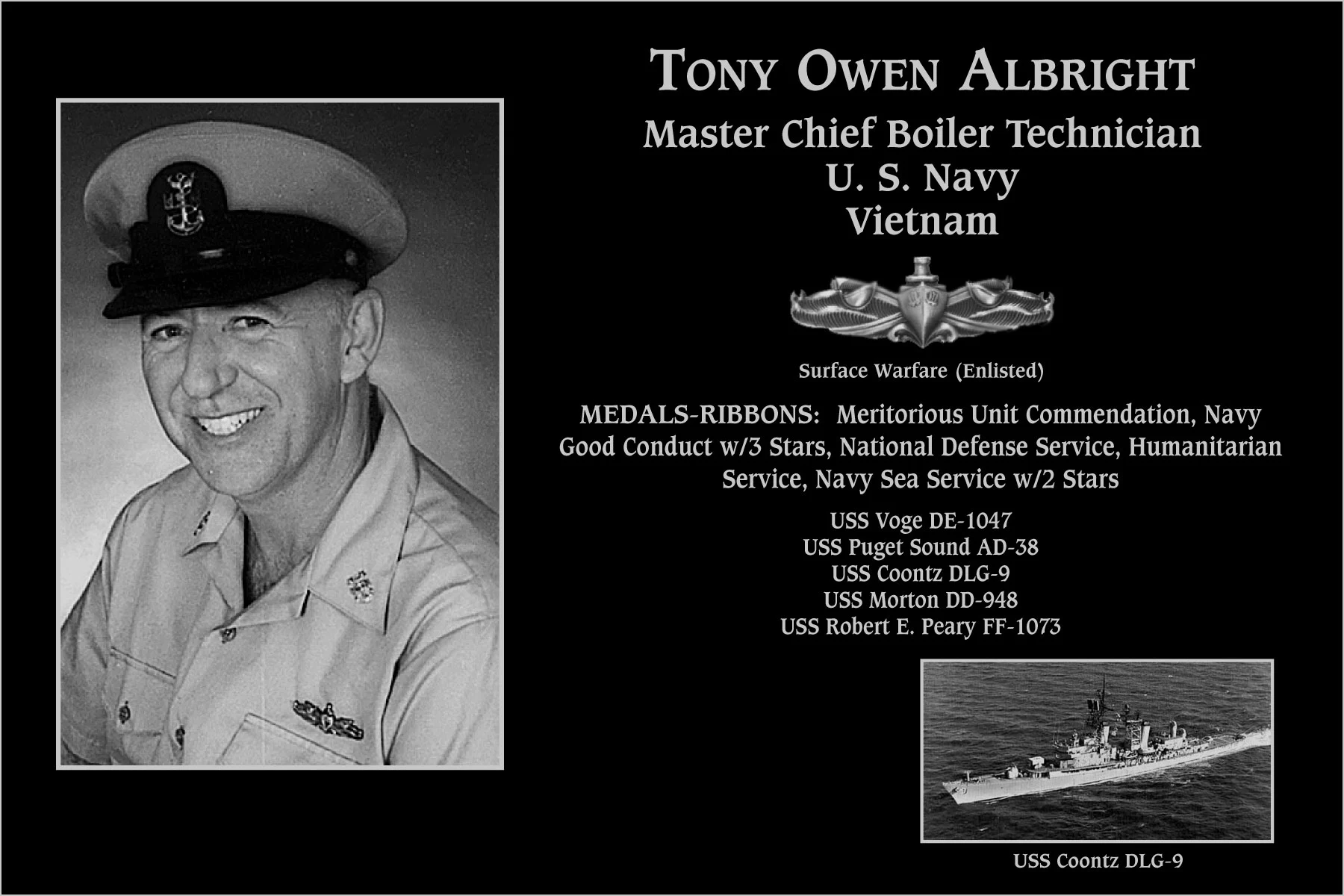 Master Chief Petty Officer Tony Owen Albright | Mt. Soledad Virtual Plaque
