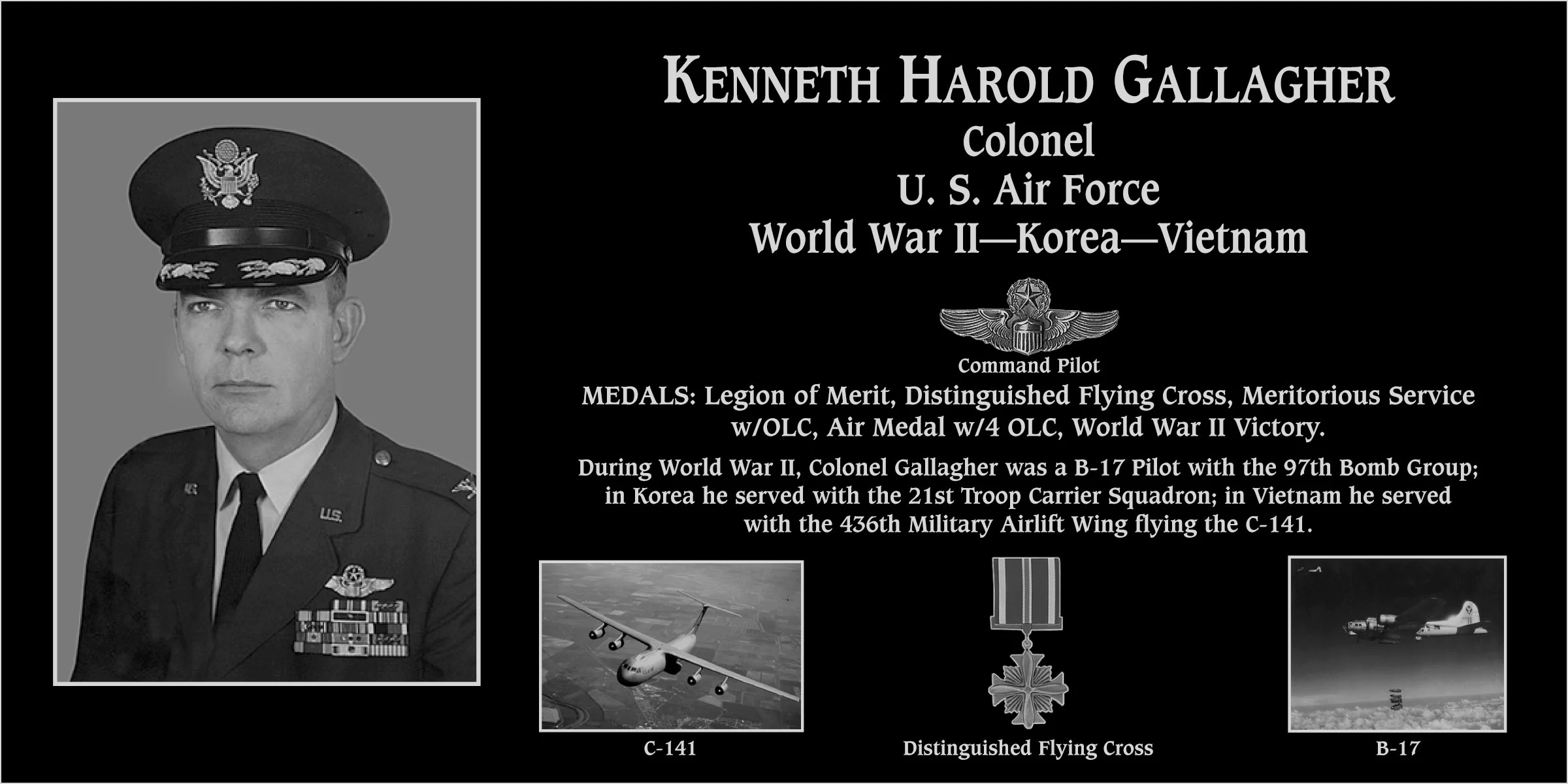 Colonel Kenneth Harold Gallagher | Mt. Soledad Virtual Plaque