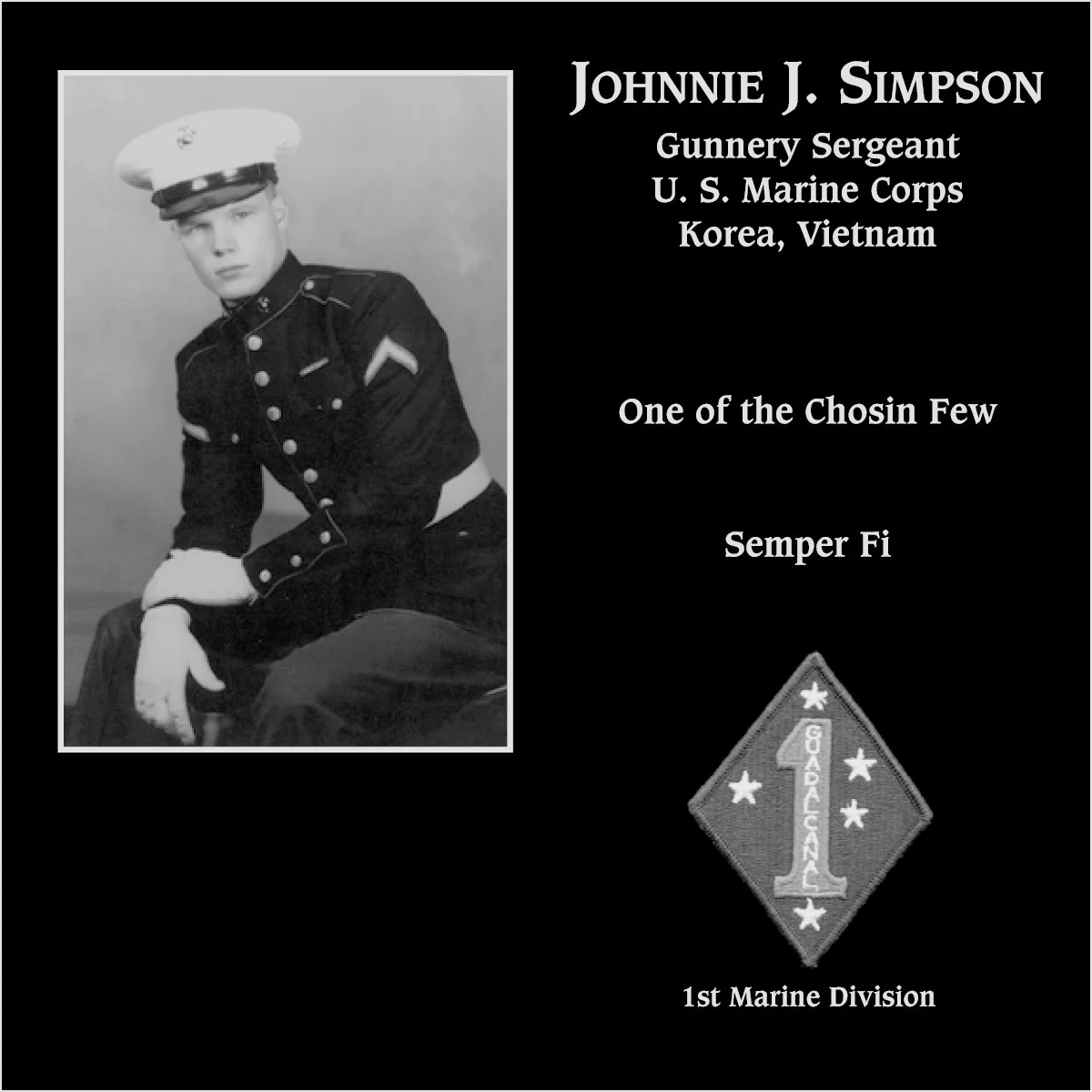 Gunnery Sergeant Johnnie J Simpson | Mt. Soledad Virtual Plaque
