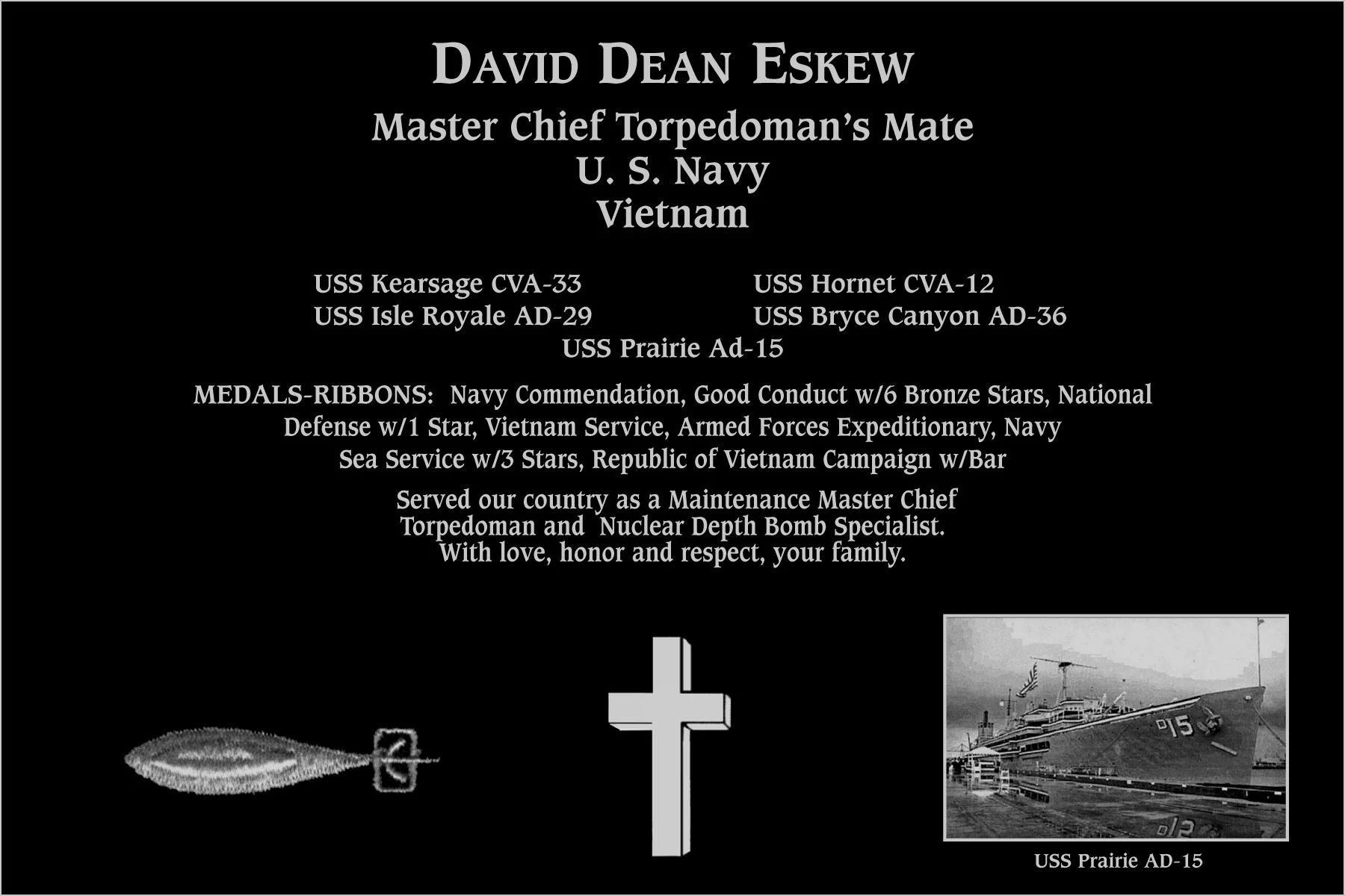Master Chief Petty Officer David Dean Eskew | Mt. Soledad Virtual Plaque